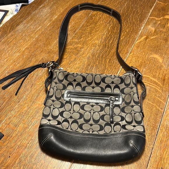 Coach | Bags | Coach Blackgray Signature Monogram Canvas Leather Shoulder Bag | Poshmark